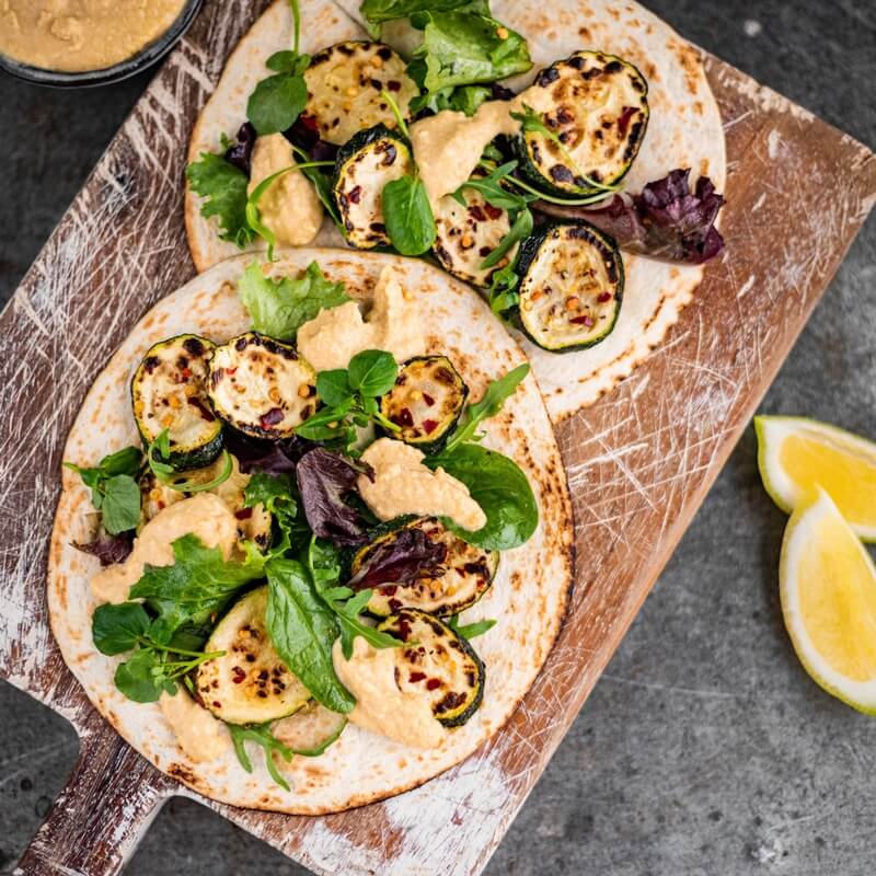 Herby Courgette & Smoked Hummus Wraps recipe / Riverford