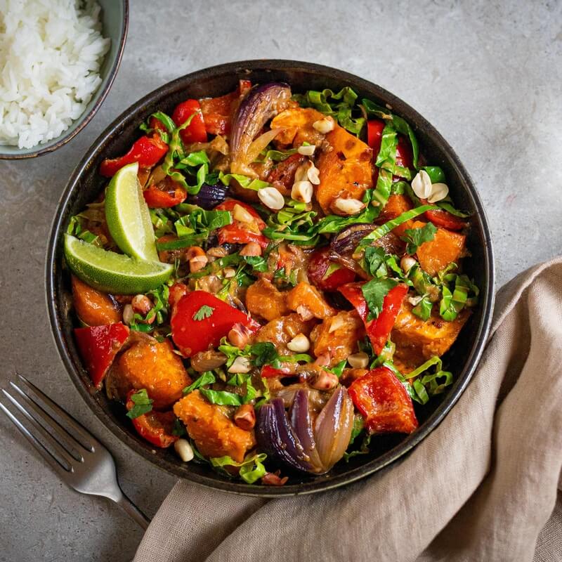 Massaman traybake with rice recipe / Riverford