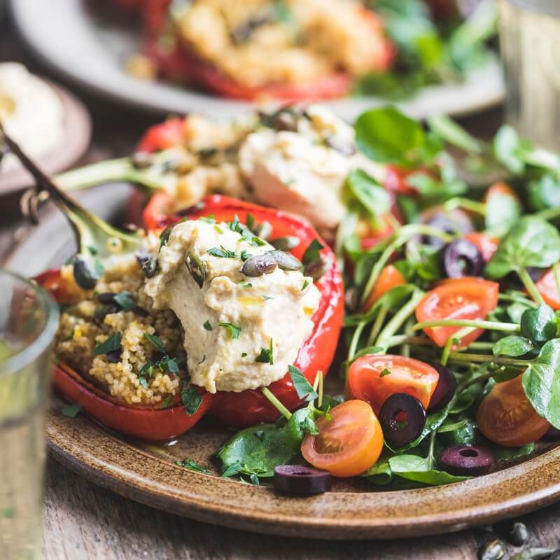 Smoked hummus stuffed peppers recipe / Riverford
