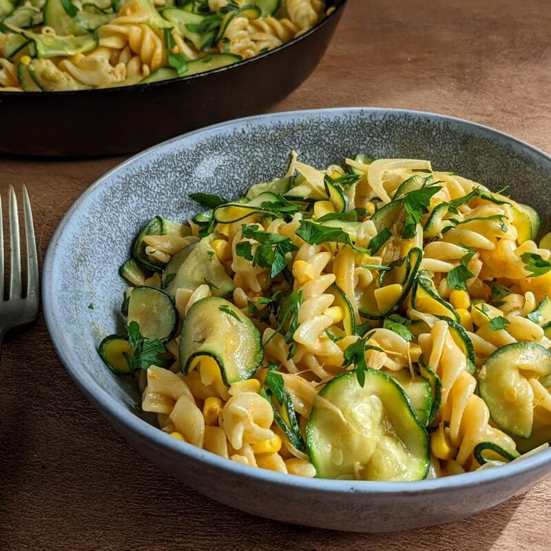 Sweetcorn and courgette pasta recipe / Riverford