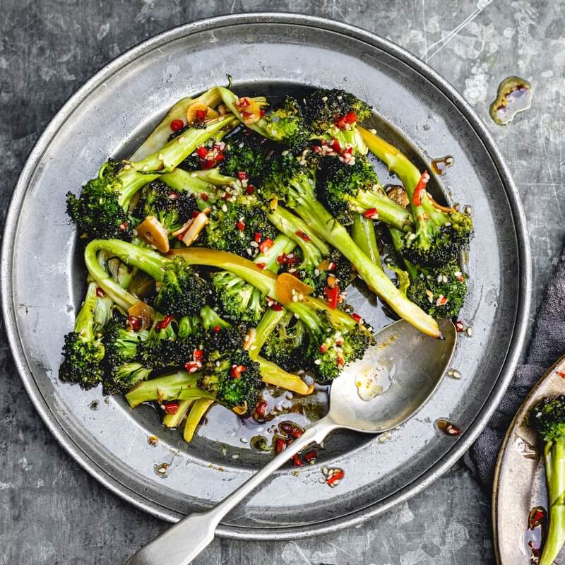 Roasted broccoli with garlic and chilli recipe / Riverford