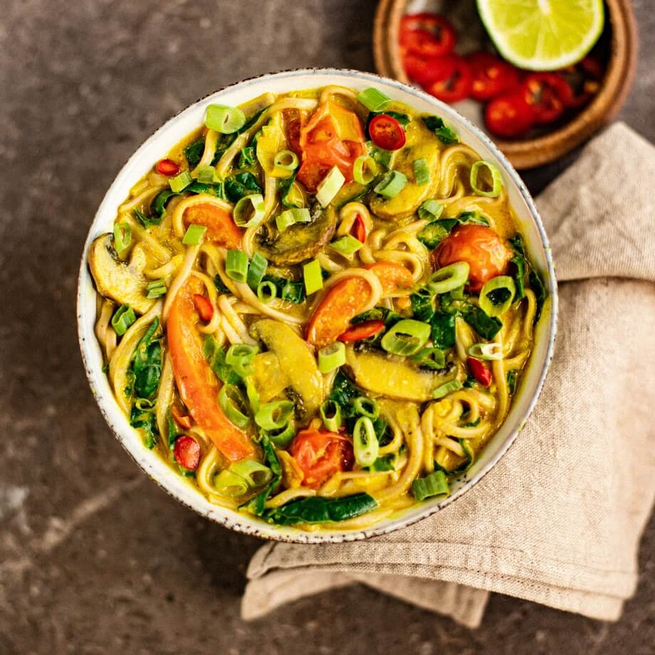 Shredded sprout & peanut stir-fry noodles recipe / Riverford