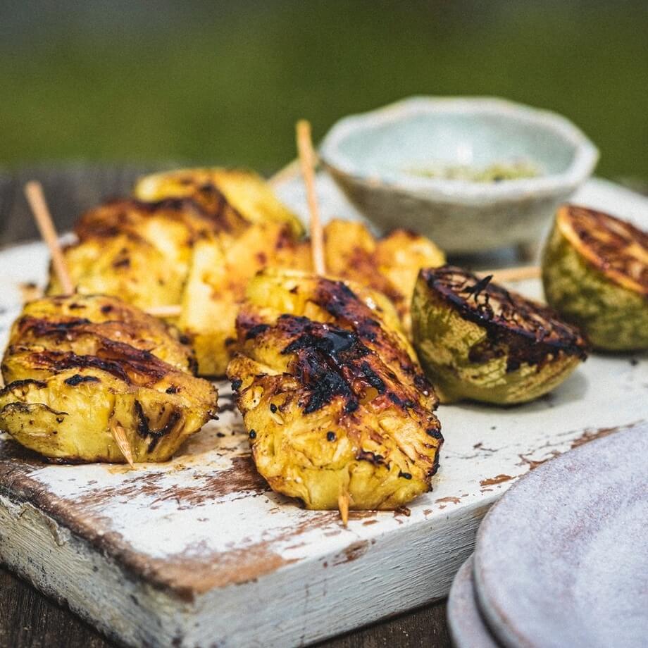 Barbecued courgettes with chilli and basil recipe / Riverford