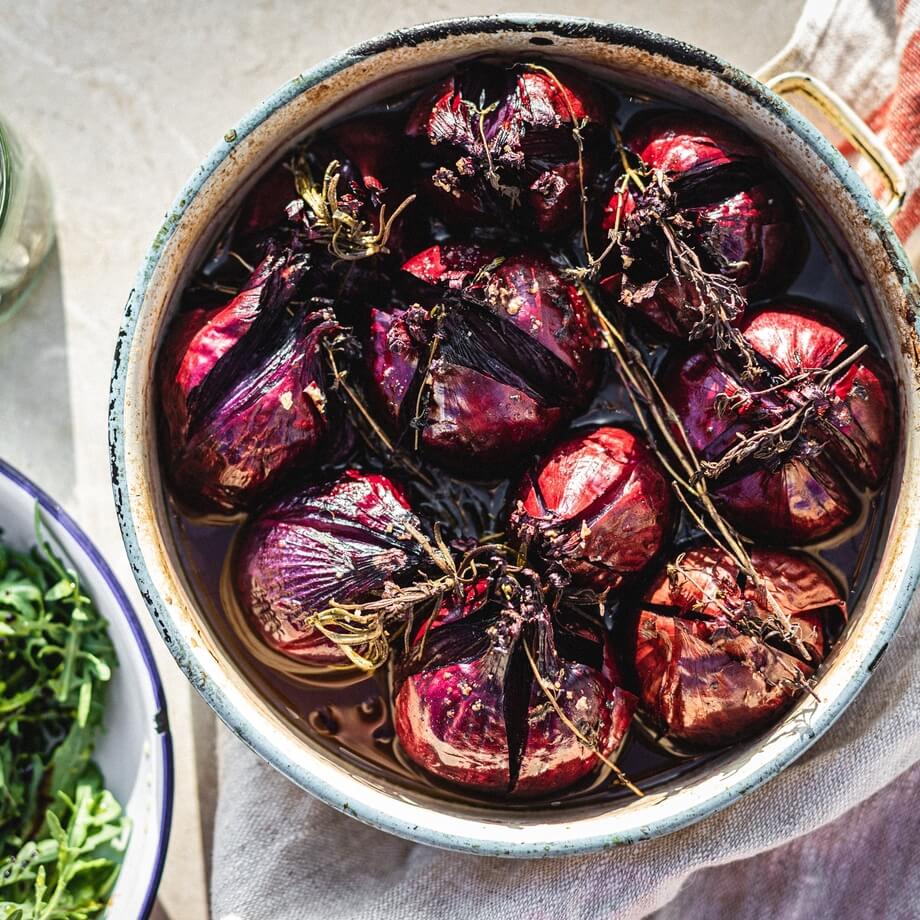 Whole roasted red onions recipe / Riverford