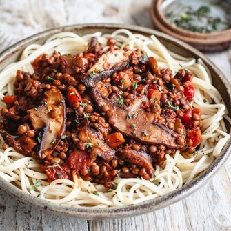 Portobello mushroom ragù and spaghetti recipe / Riverford