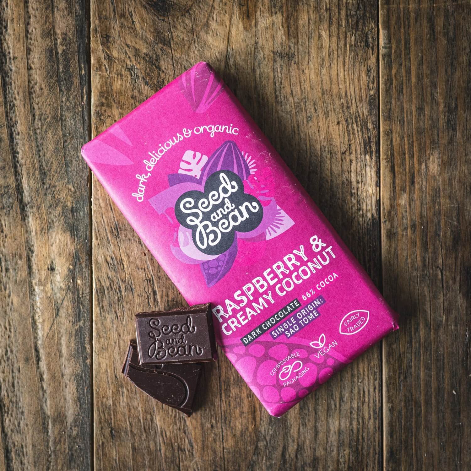Organic Seed & Bean Raspberry & creamy coconut dark chocolate 75g ...