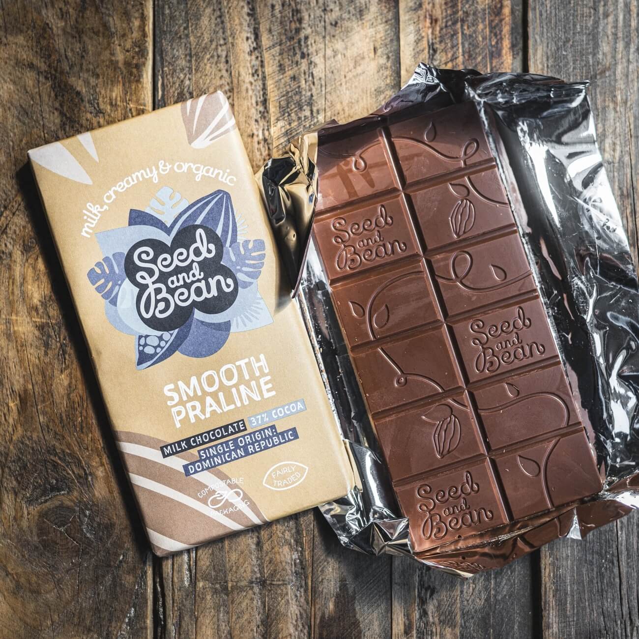 Organic Seed & Bean Praline Chocolate 75g / Riverford