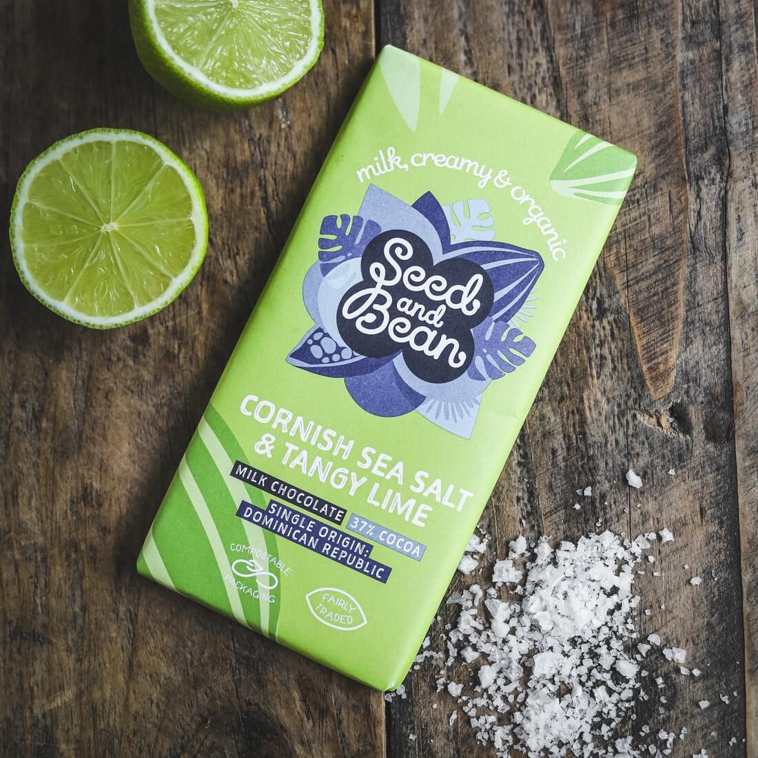 Organic Seed & Bean Cornish Sea Salt & Tangy Lime Chocolate 75g / Riverford