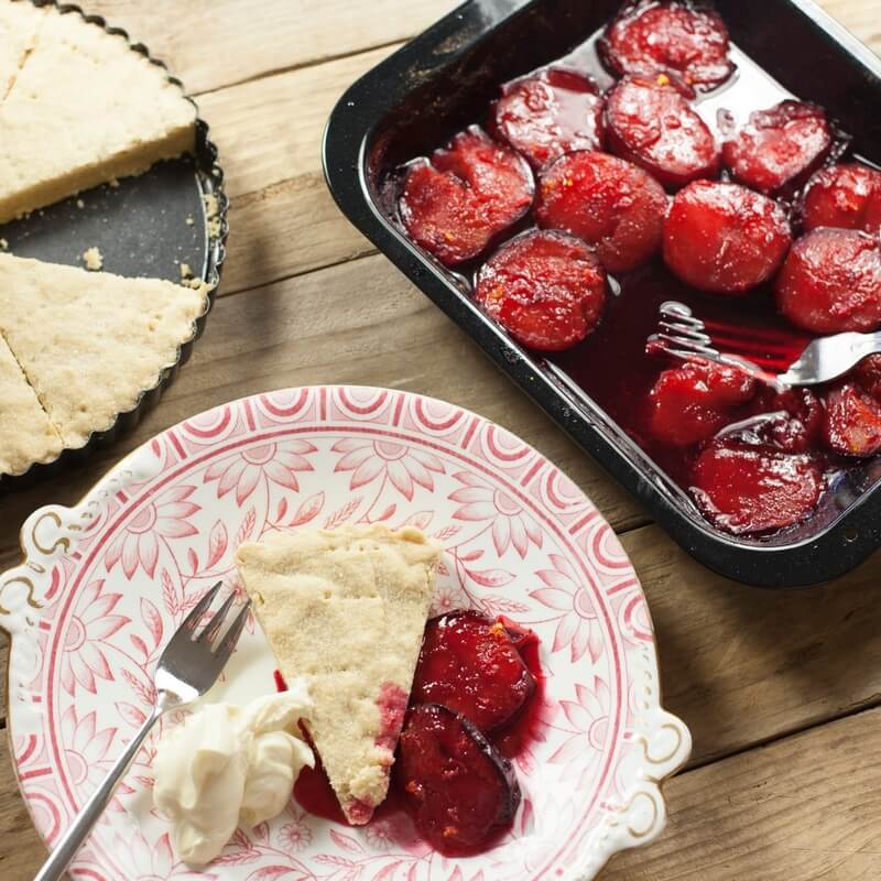 Shortbread with roasted plums recipe / Riverford