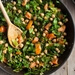 Spring greens with chickpeas, garlic and mint recipe / Riverford