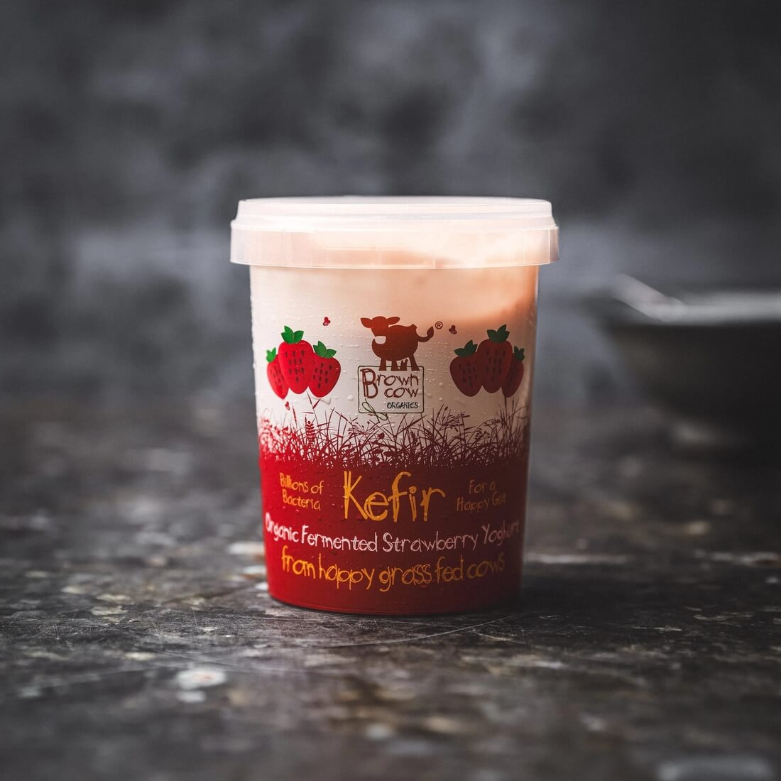 Organic Brown Cow Strawberry kefir yoghurt 450g / Riverford