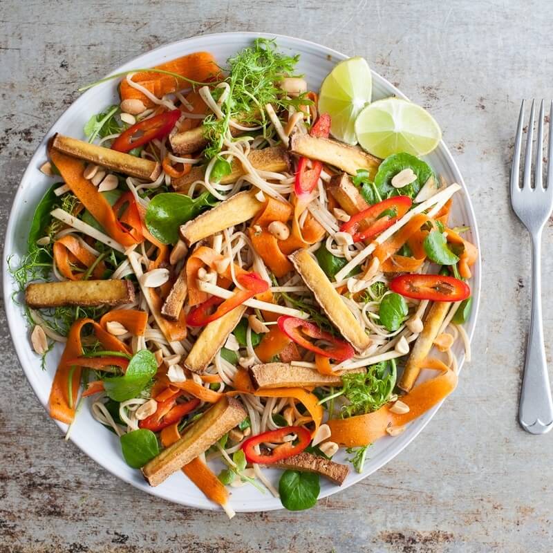 Shredded sprout & peanut stir-fry noodles recipe / Riverford