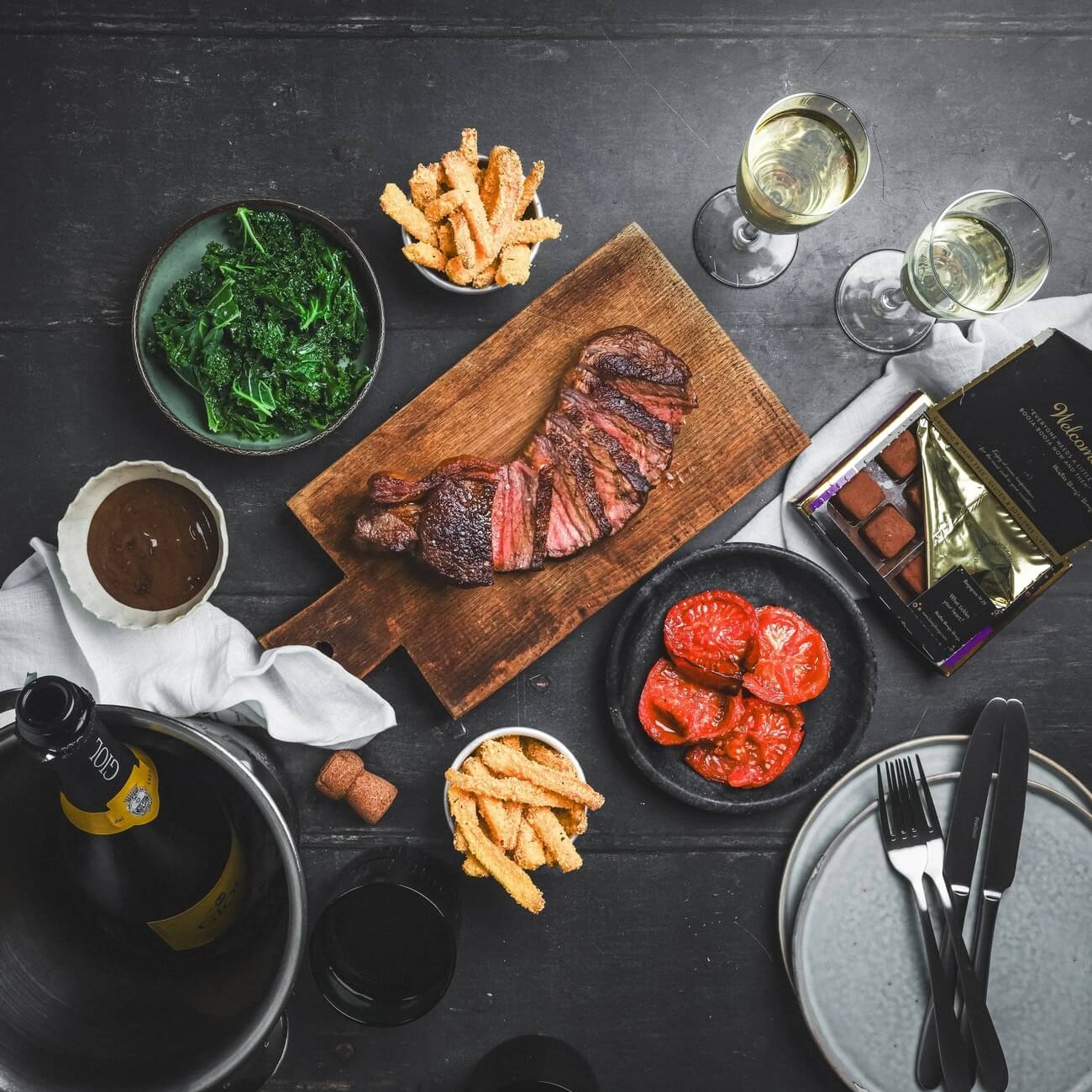 Organic Sharing steak supper with prosecco & truffles / Riverford