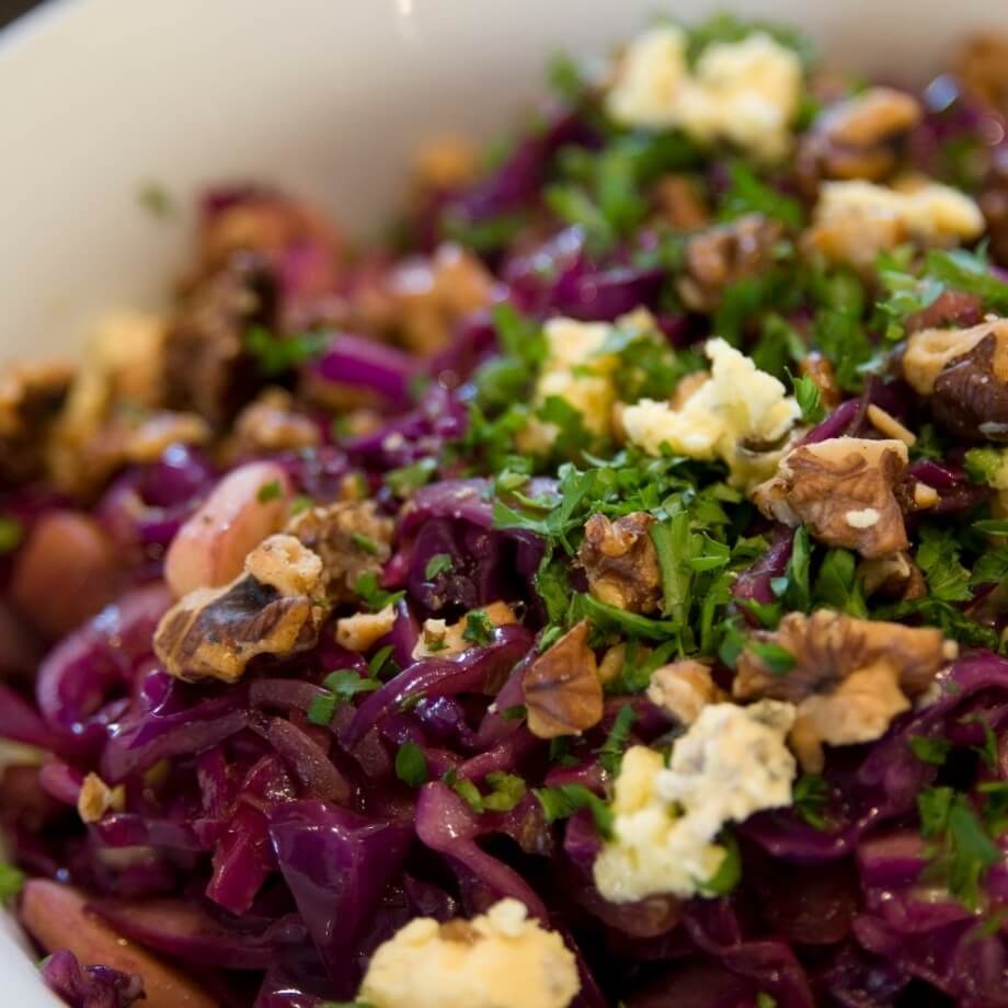 Stir-fried red cabbage and walnuts recipe / Riverford